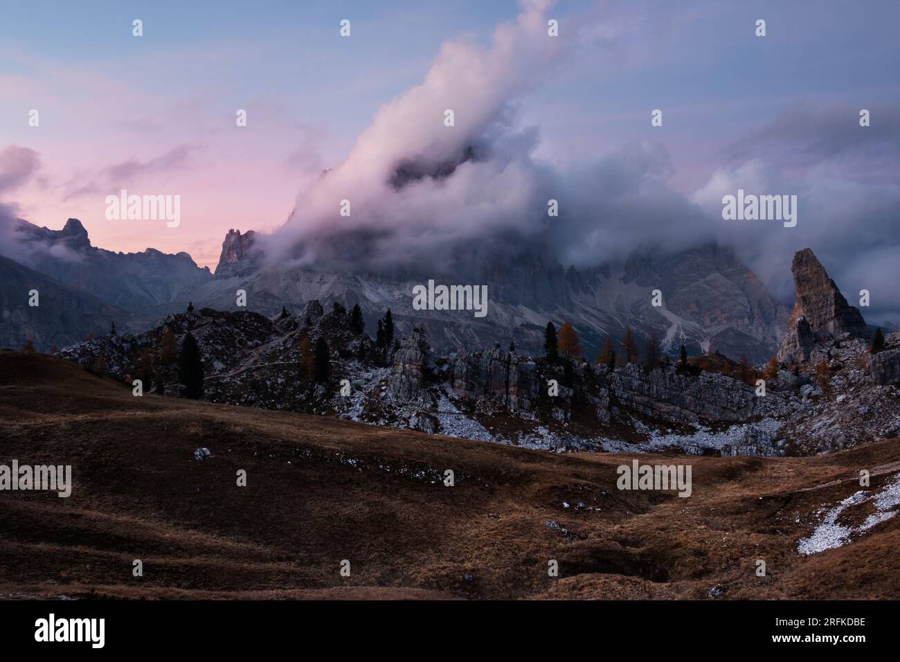 Panorama twilight mountain landscape near Cinque torri Stock Photo - Alamy