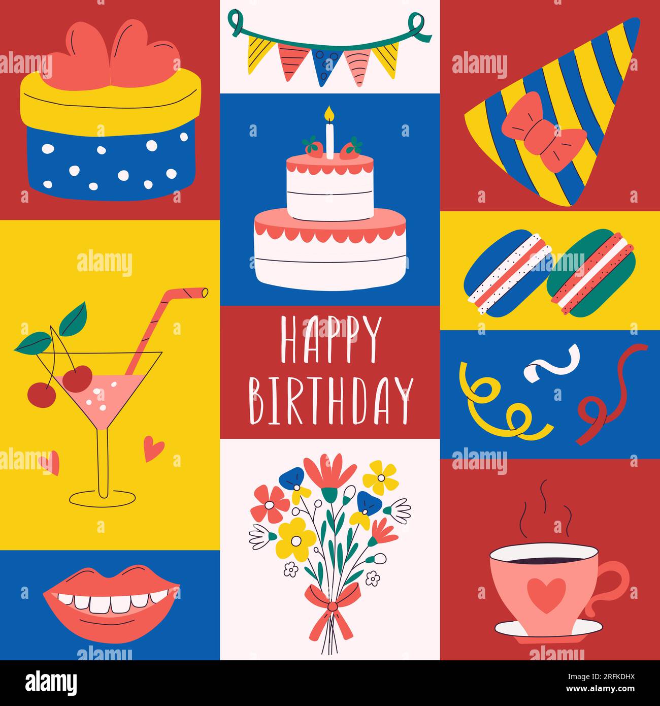 Colorful Birthday greeting card. Template for social media post with ...