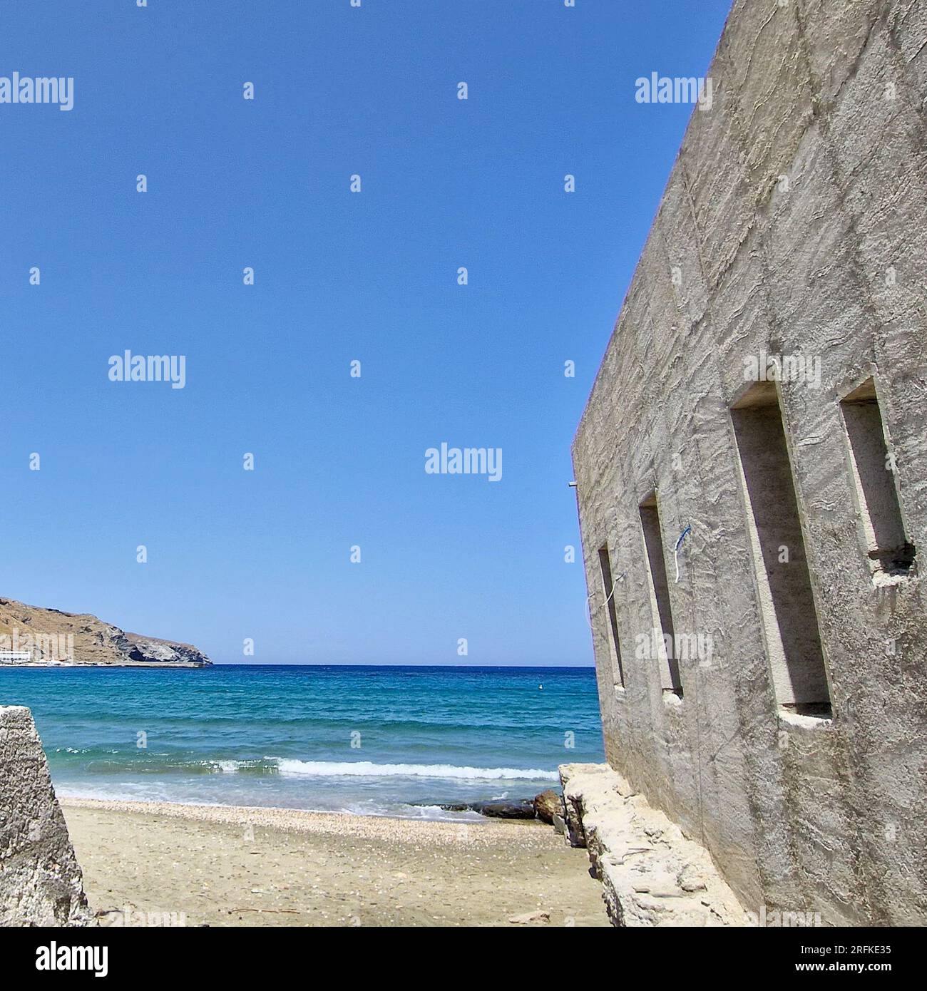 Concrete building on the seaside, Chora, Andros island, Greece ...
