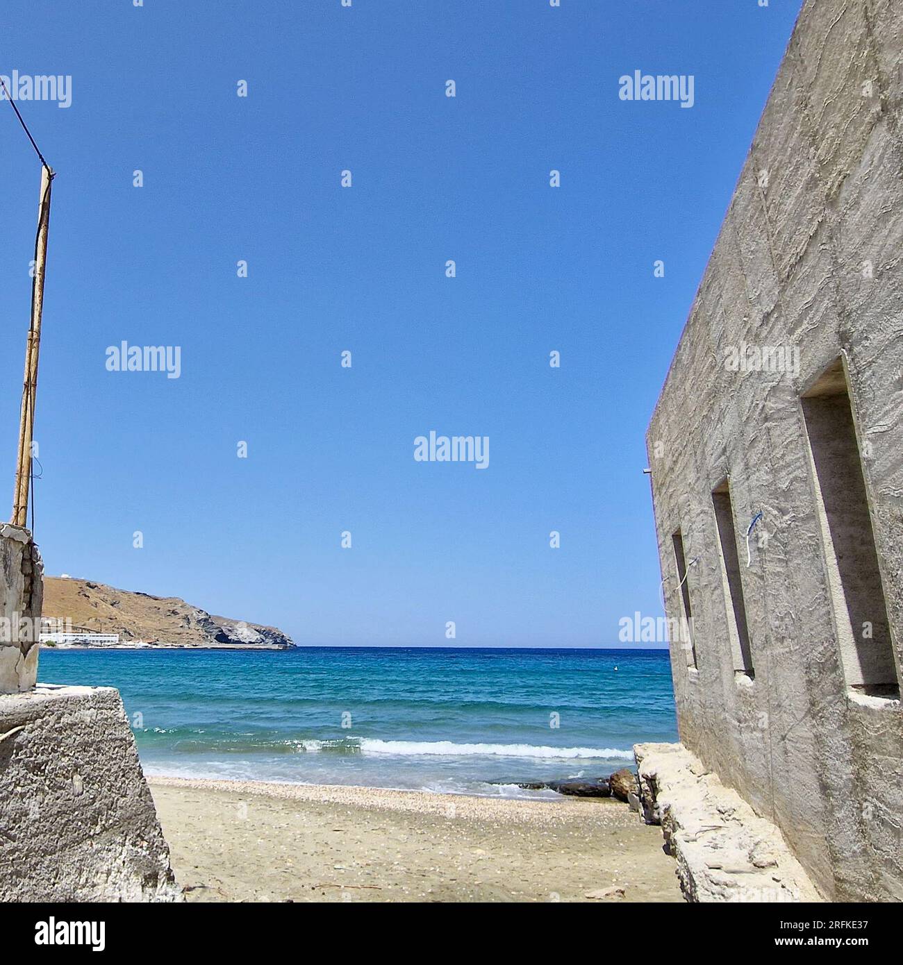 Concrete building on the seaside, Chora, Andros island, Greece ...