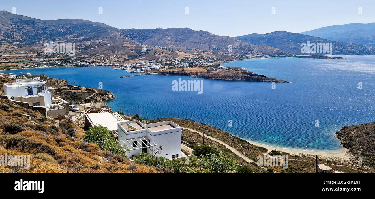 General view of Gavrio bay, Andros island, Greece, Southern Europe ...