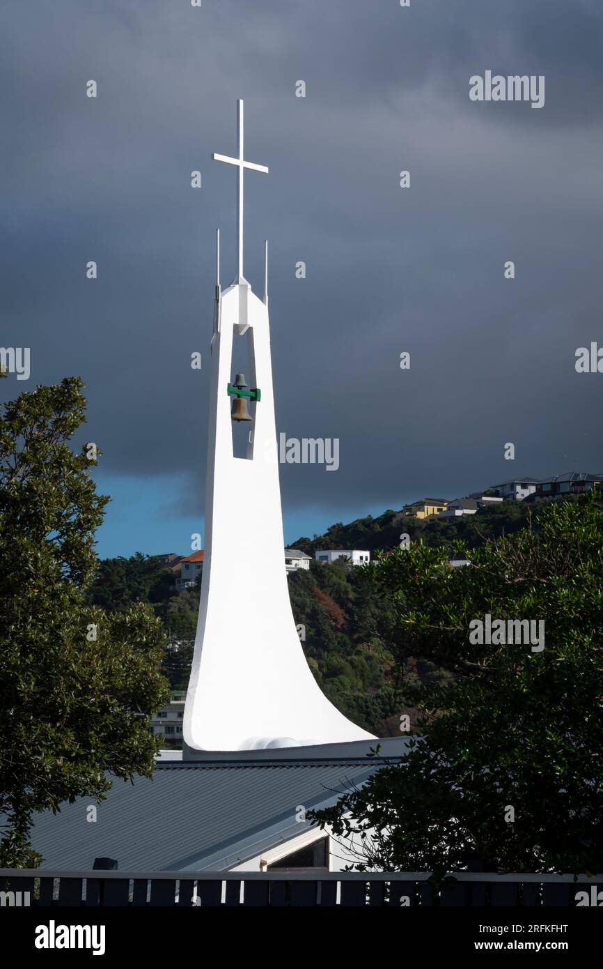 Modern church spire, Island Bay, Wellington, North Island, New Zealand ...