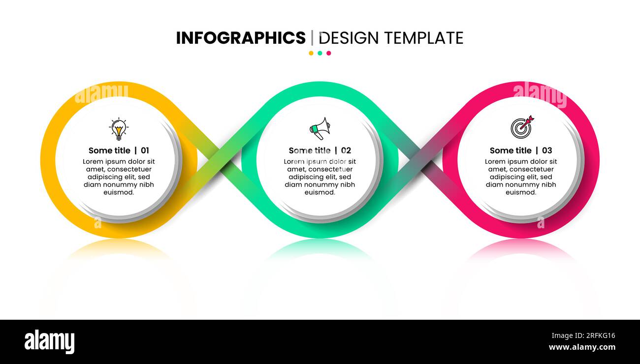 Infographic template with icons and 3 options or steps. Linked circles ...