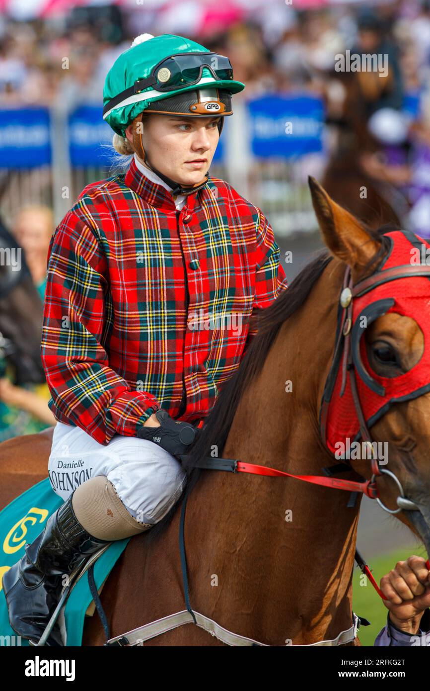 Horse racing jockey Danielle Johnson on a horse Stock Photo - Alamy