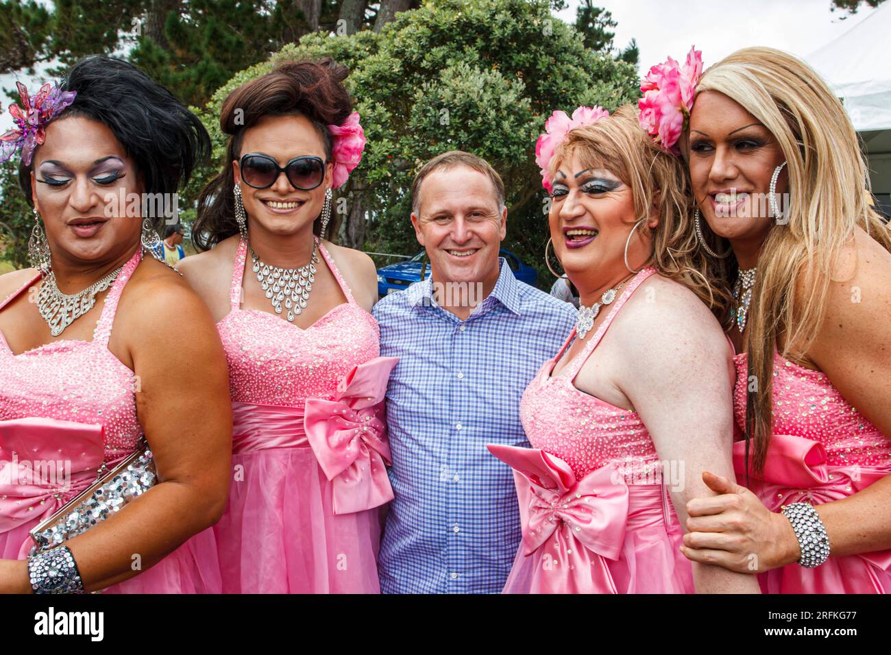 Prime Minister of New Zealand John Key with drag queens at a gay pride ...