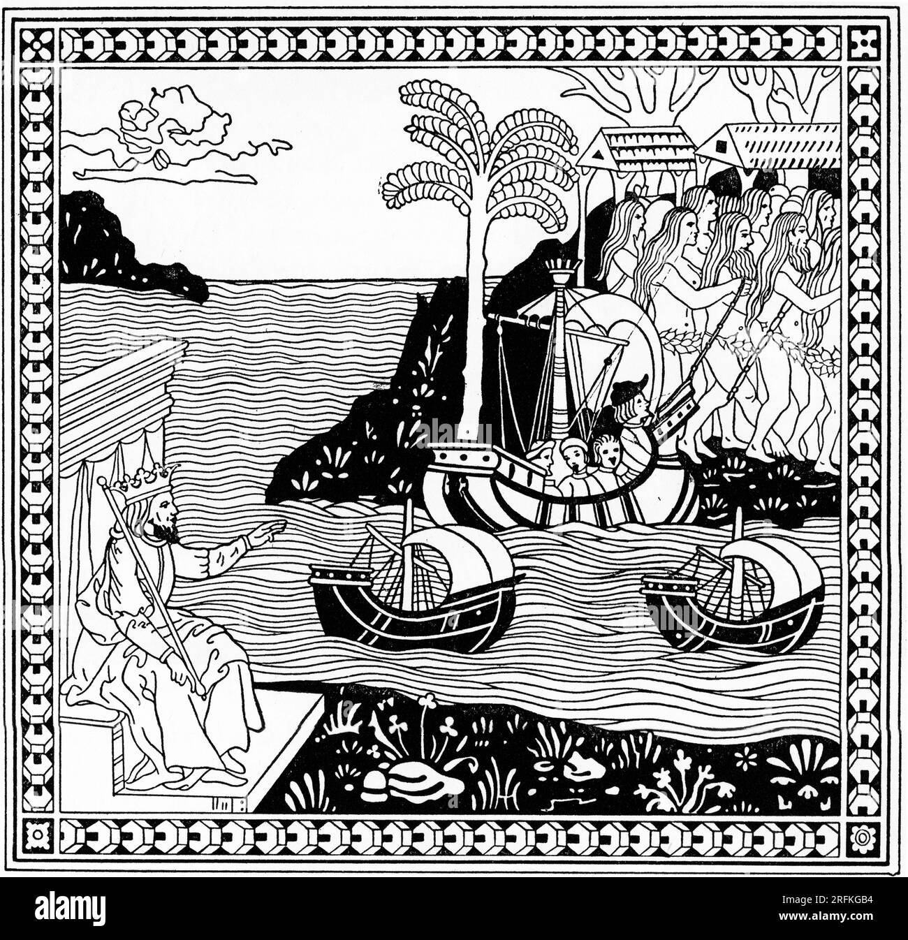 Ferdinand II, King of Spain, pointing across the Atlantic to where ...