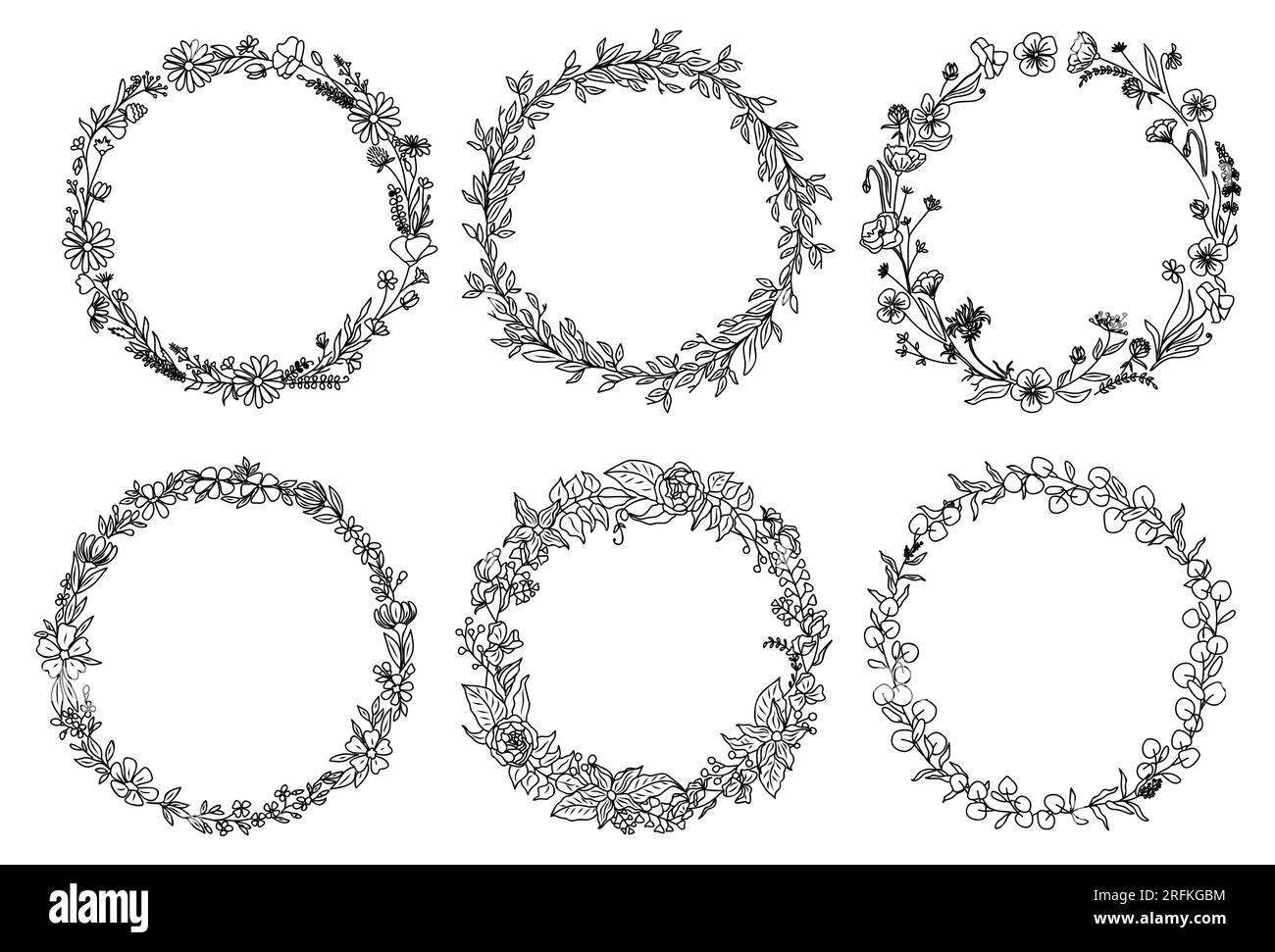 Set of Hand drawn wild flower wreath vector Stock Vector Image & Art ...