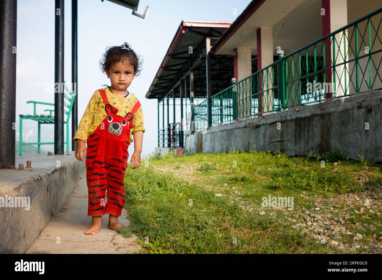 Oct.14th 2022 Uttarakhand, India.Young Indian child joyfully exploring ...