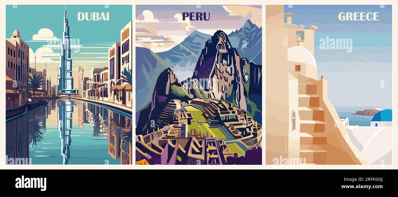 Set of Travel Destination Posters vector art Stock Vector Image & Art ...