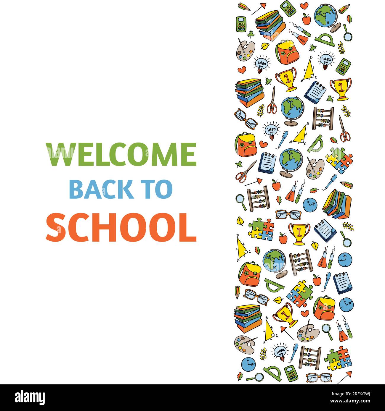 Doodle Welcome Back to School poster. Hand drawn stationary graphic ...