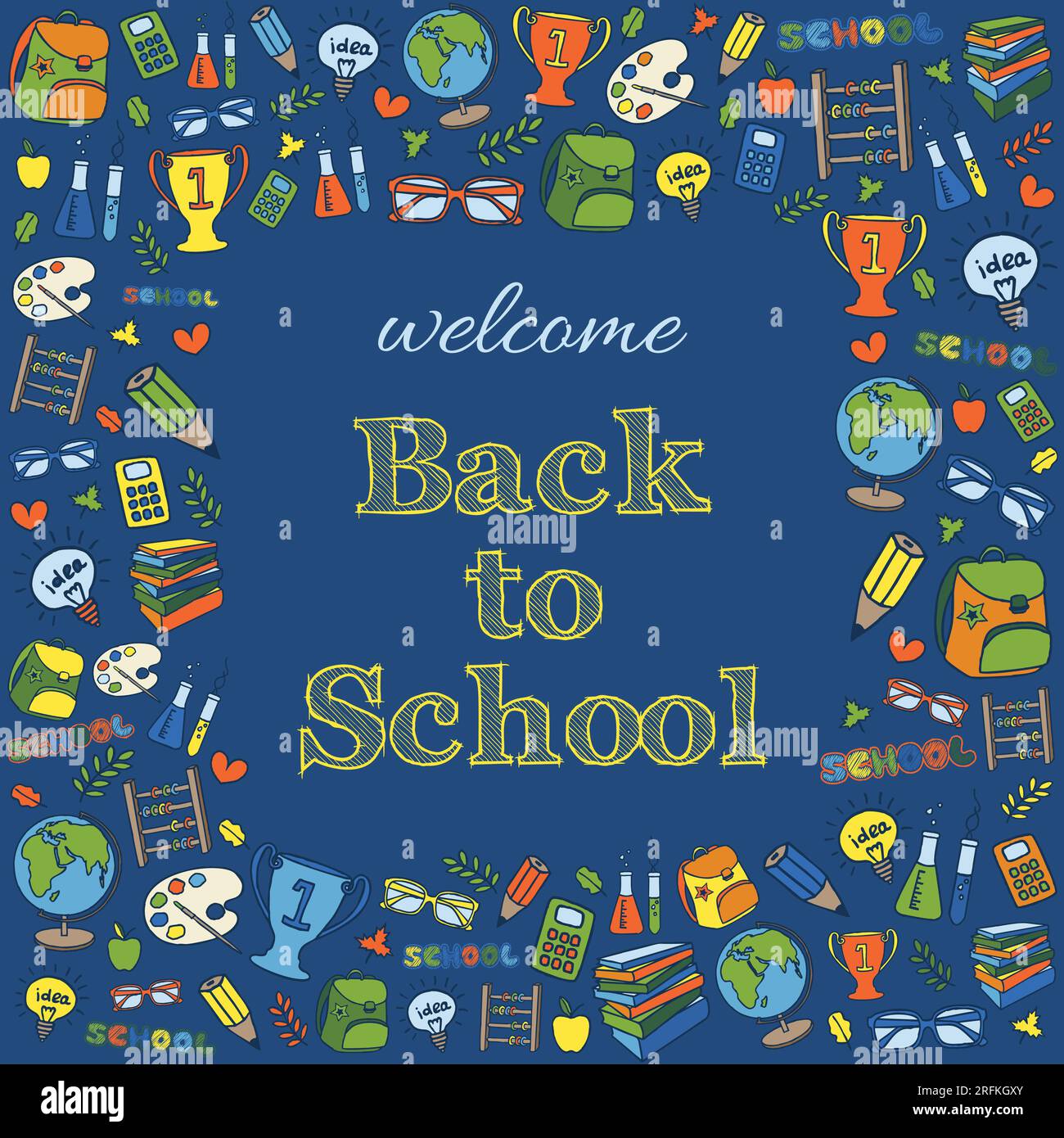 Doodle Welcome Back to School poster. Hand drawn stationary graphic ...