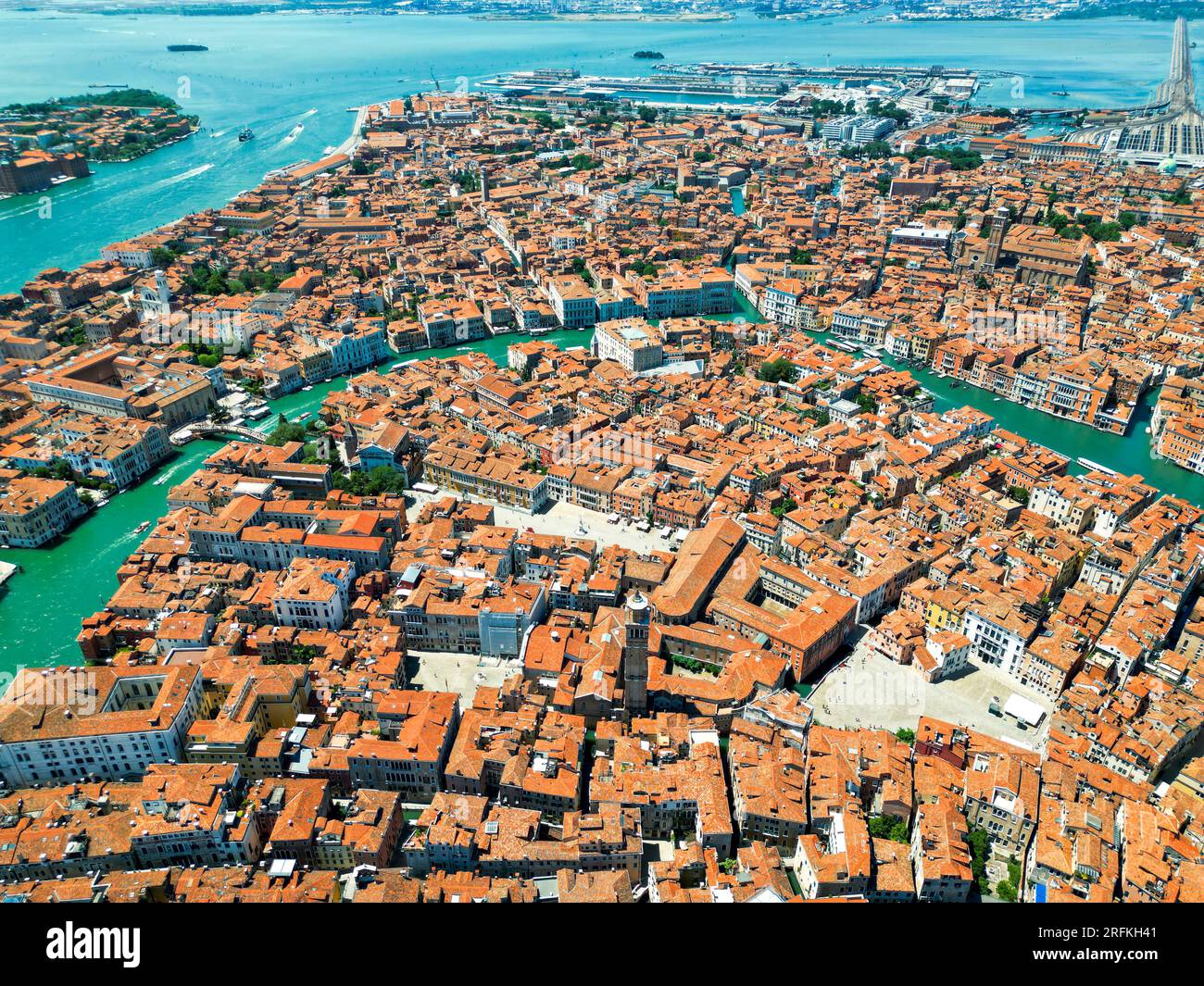 Aerial drone view of Venice, Italy. Water channels, historical city ...