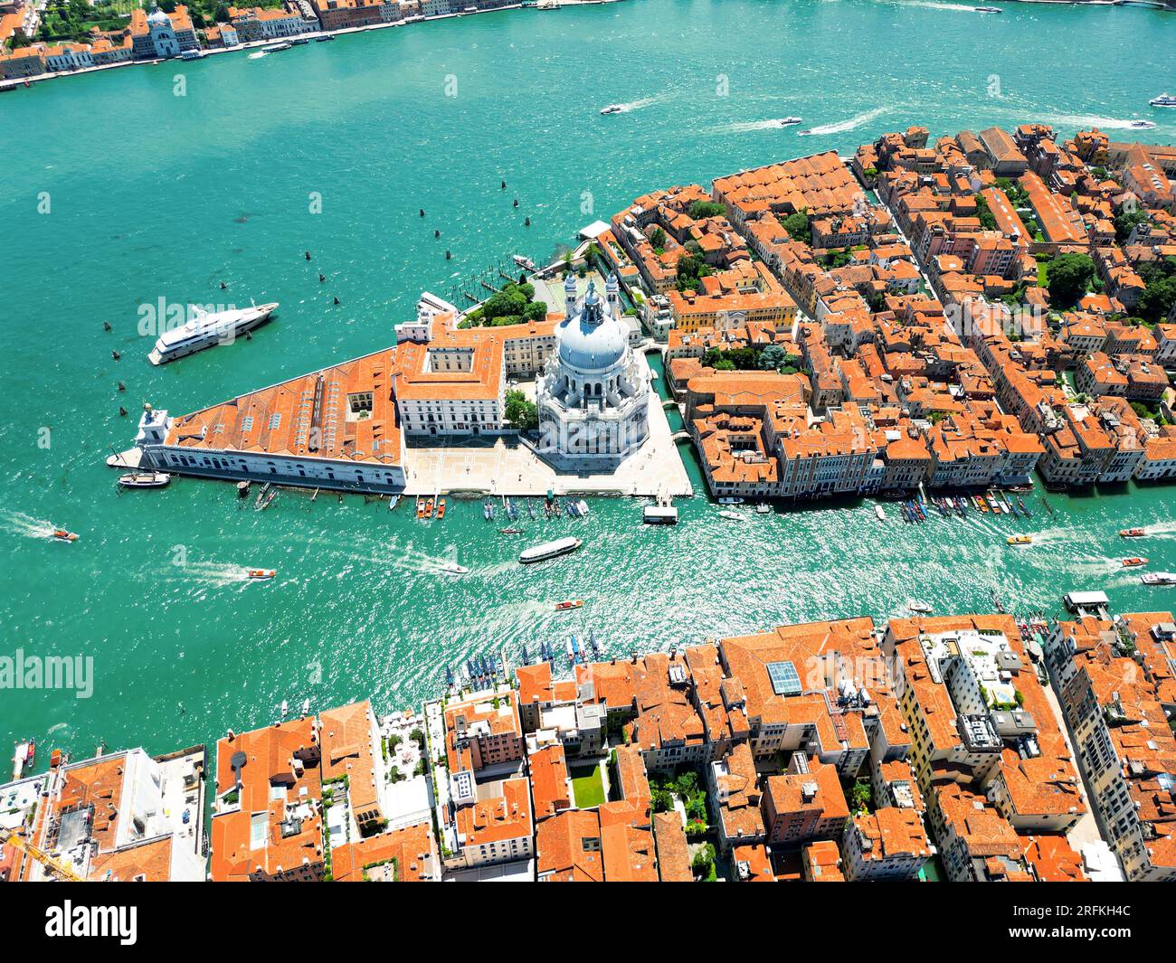 Aerial drone view of Venice, Italy. Water channels with multiple ...
