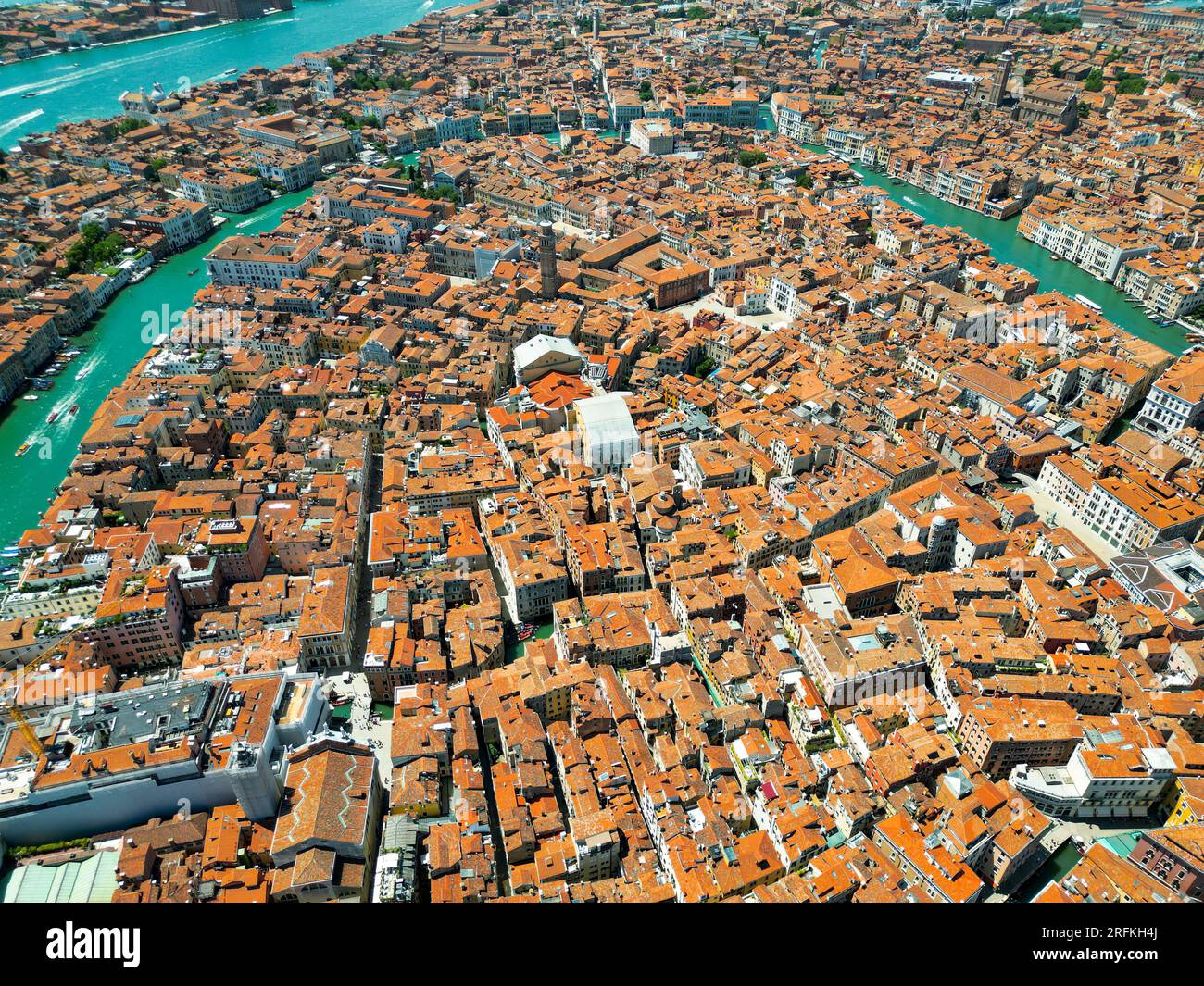Aerial drone view of Venice, Italy. Water channels, historical city ...