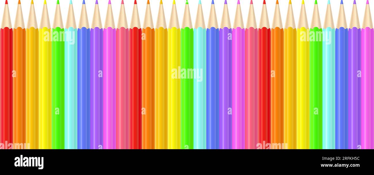 Realistic pencils border. Drawing crayons in a line. Vector ...