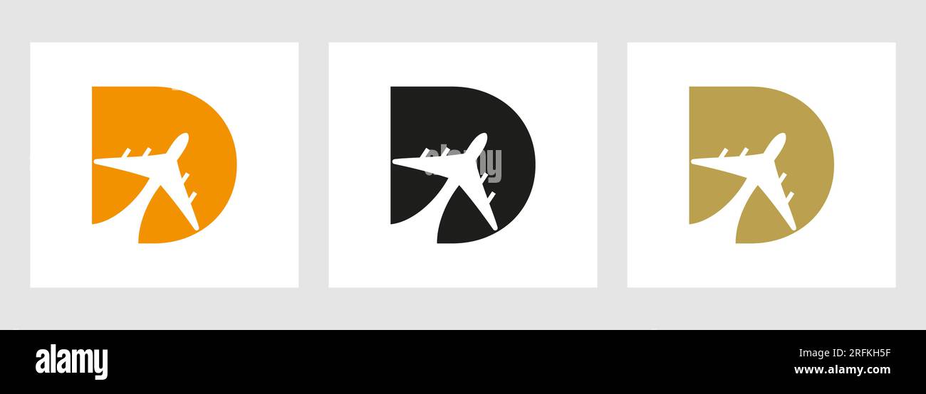 Tropical Travel Logo On Letter D Concept. Airplane Flight Symbol ...