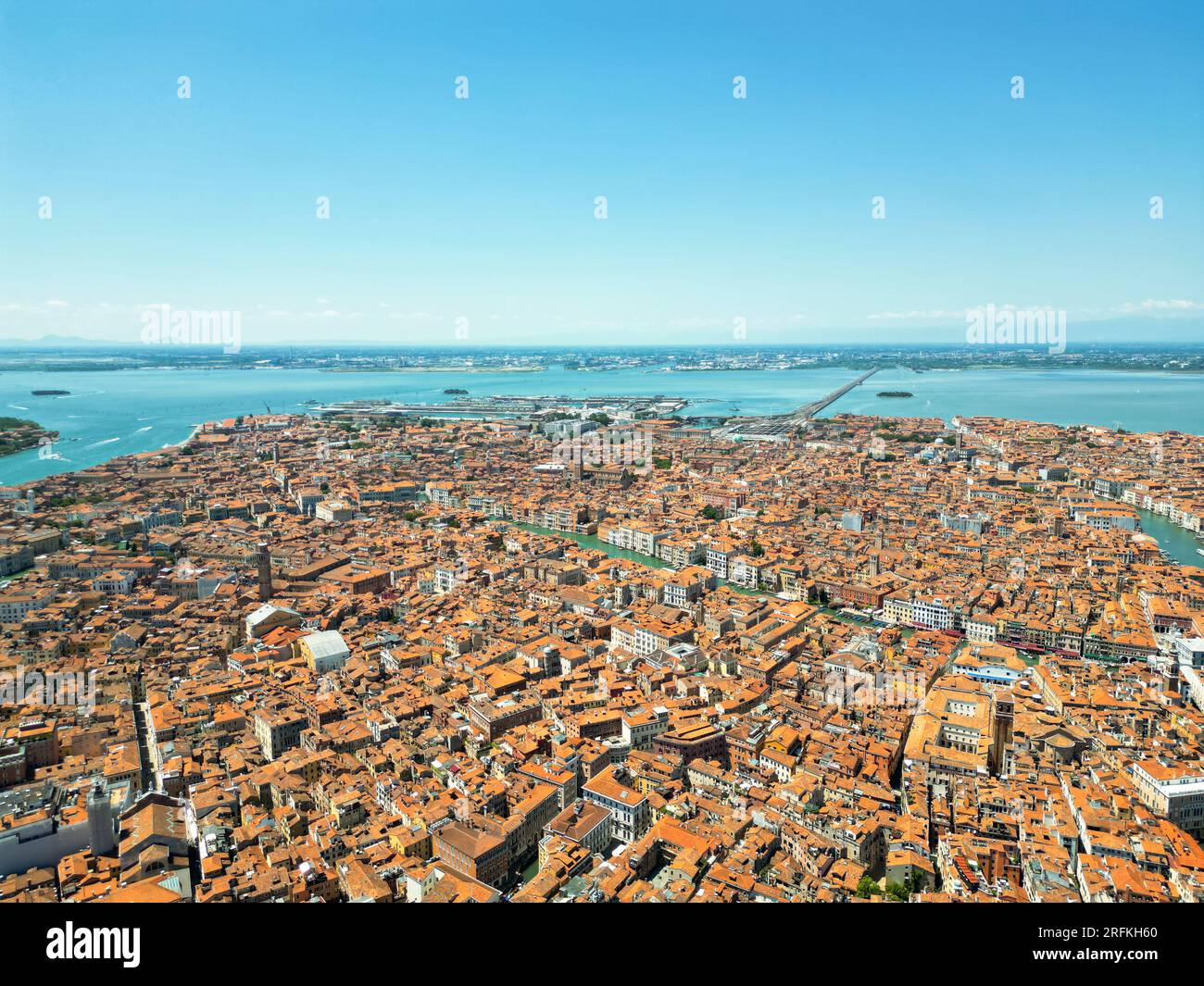 Aerial drone view of Venice, Italy. Water channels, historical city ...