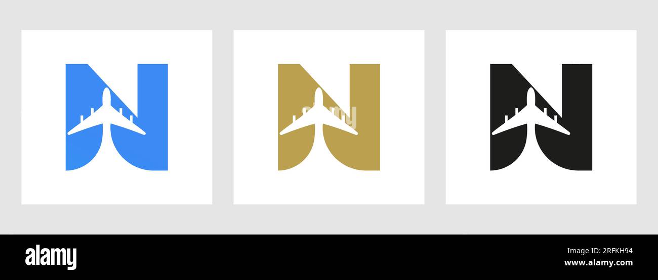 Tropical Travel Logo On Letter N Concept. Airplane Flight Symbol ...