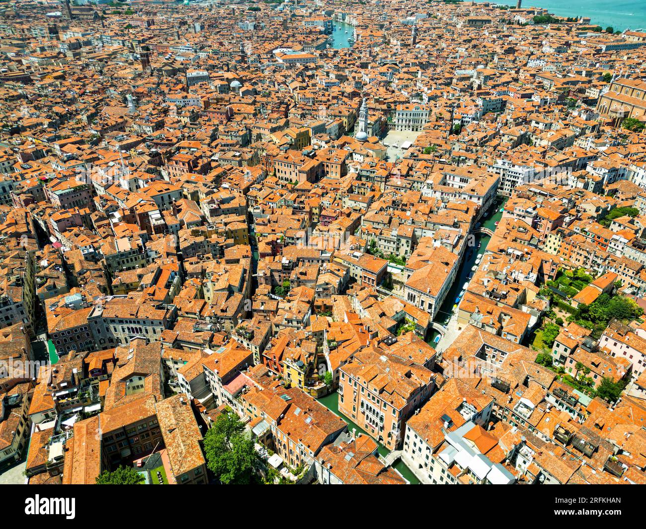 Aerial drone view of Venice, Italy. Water channels, historical city ...