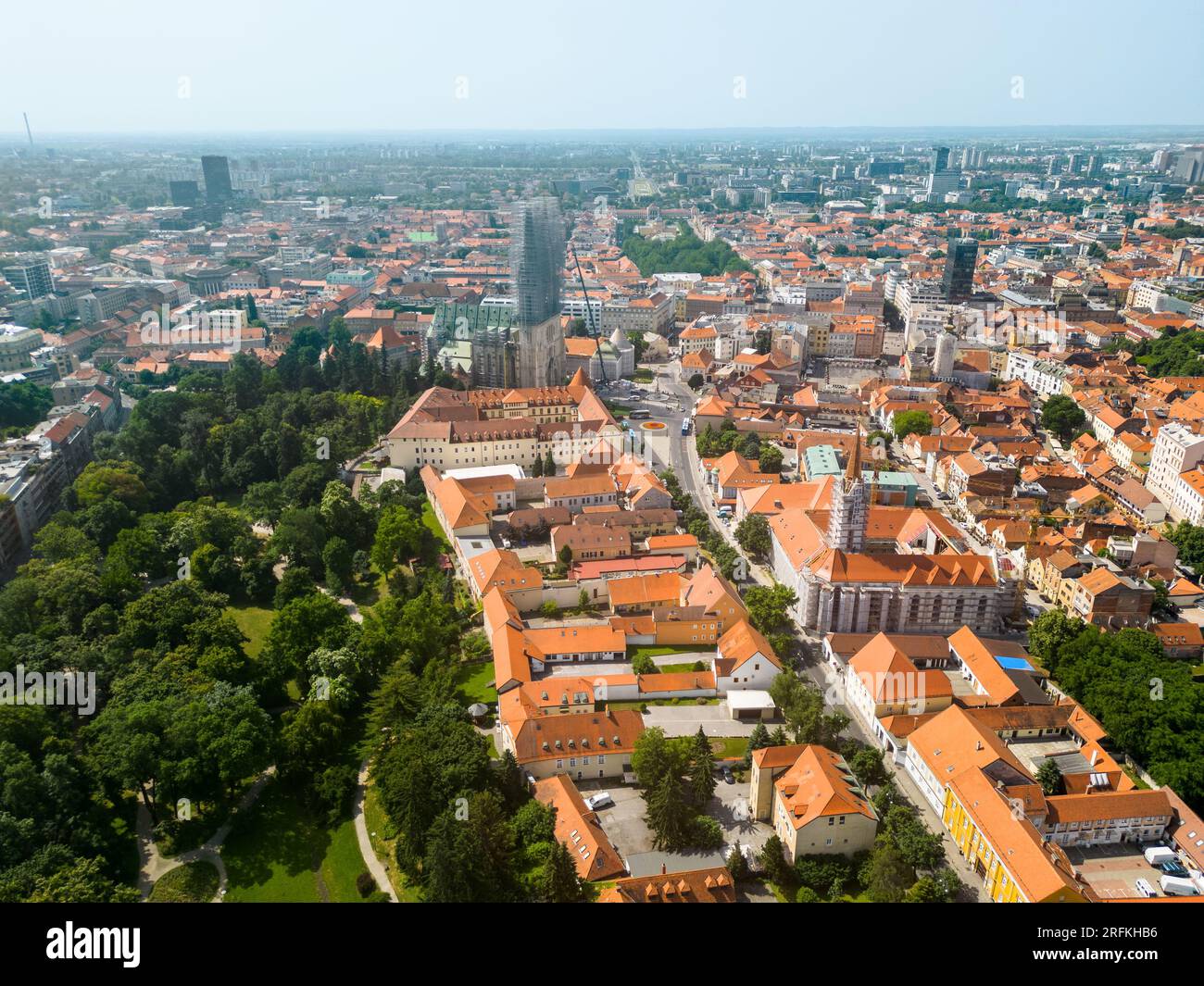 Aerial drone view of Zagreb, Croatia. Historical city centre with ...