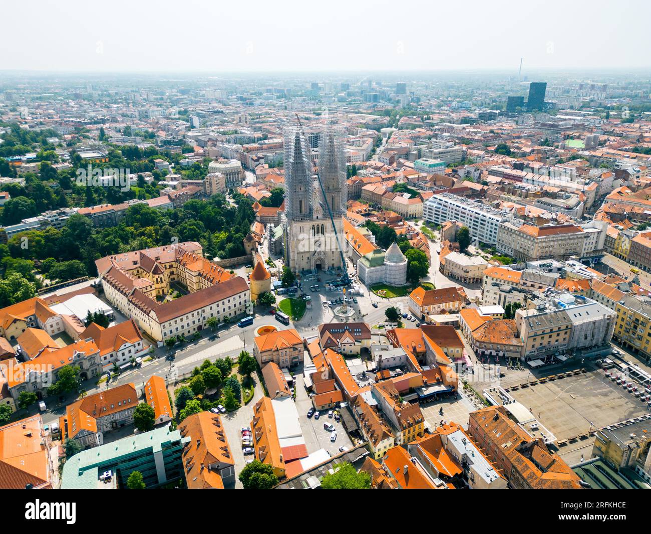 Aerial drone view of Zagreb, Croatia. Historical city centre with ...