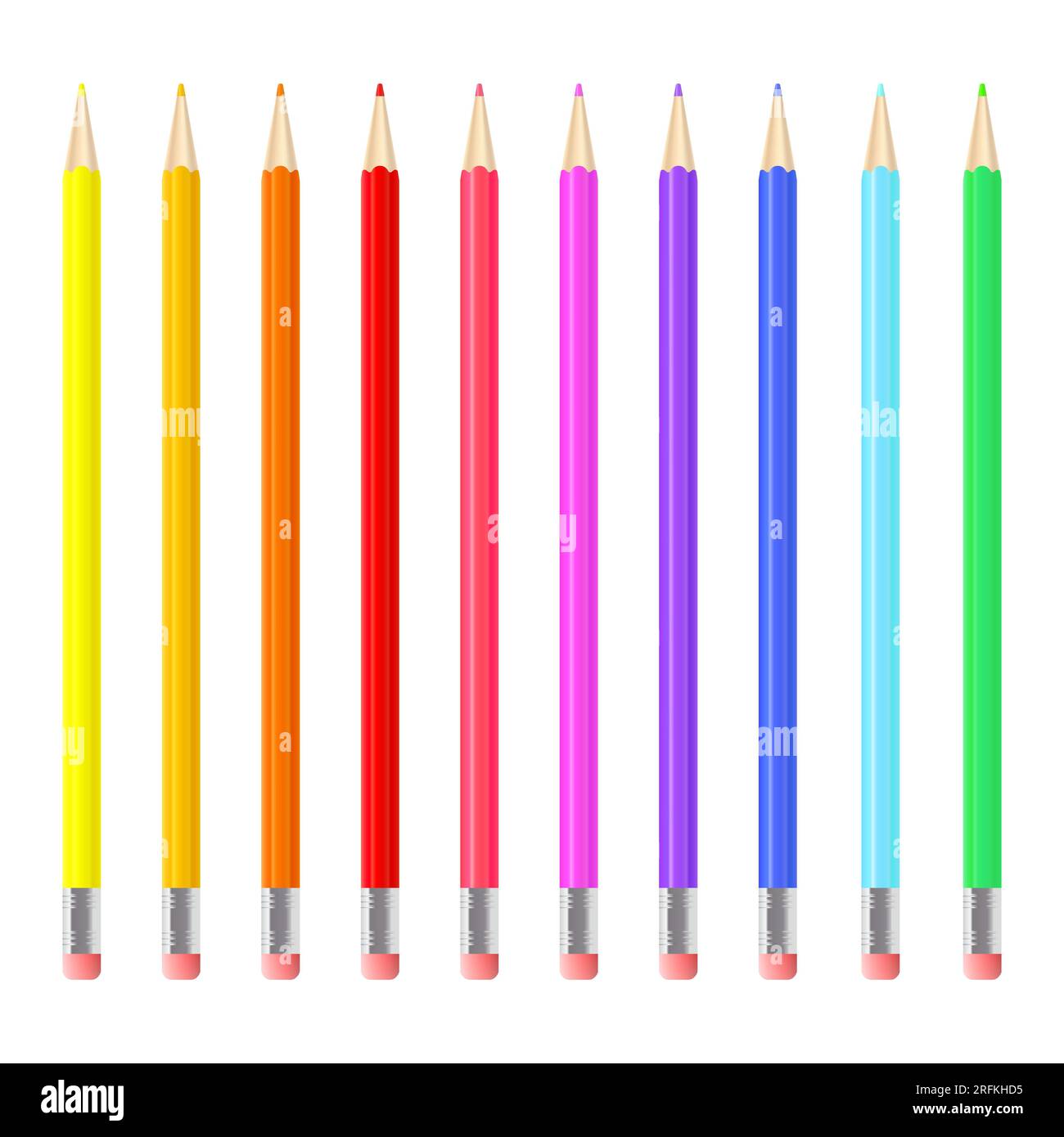 Colorful realistic pencils set. Rainbow colored crayons layed loosely ...