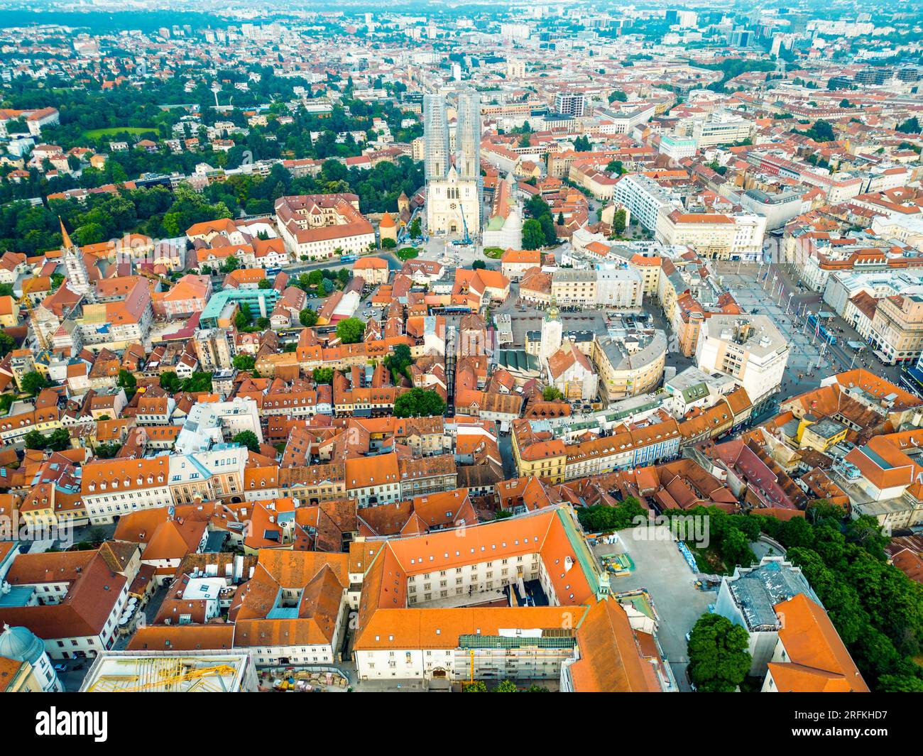 Aerial drone view of Zagreb, Croatia. Historical city centre with ...