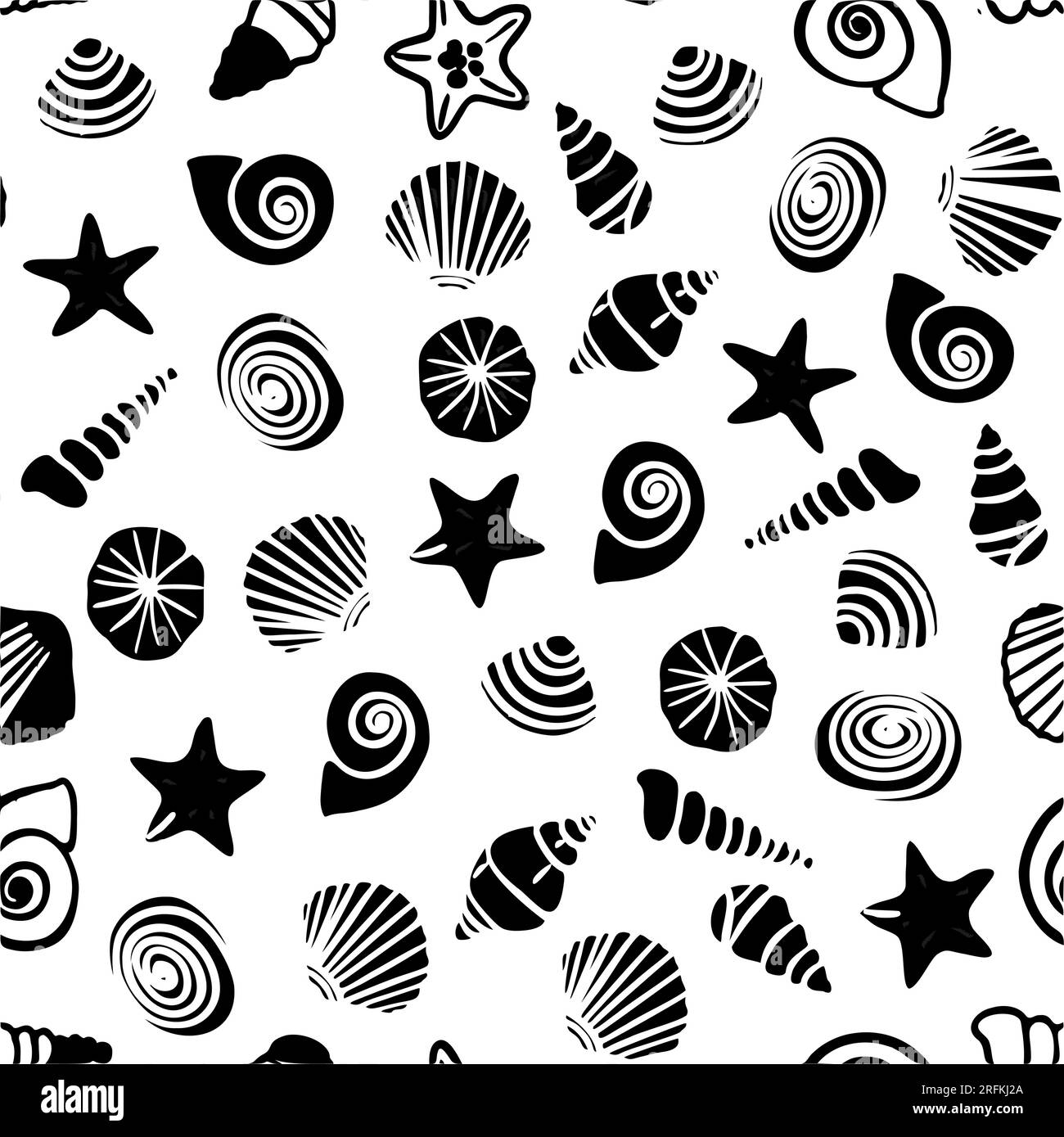 vector pattern sea objects black and white on white isolated Stock ...