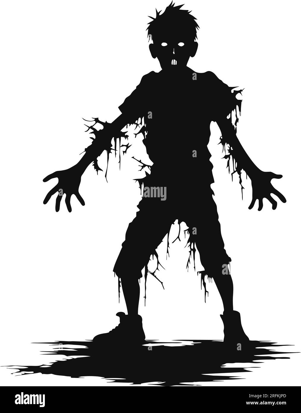 vector zombie walking out from grave. standing zombie and raising hands ...