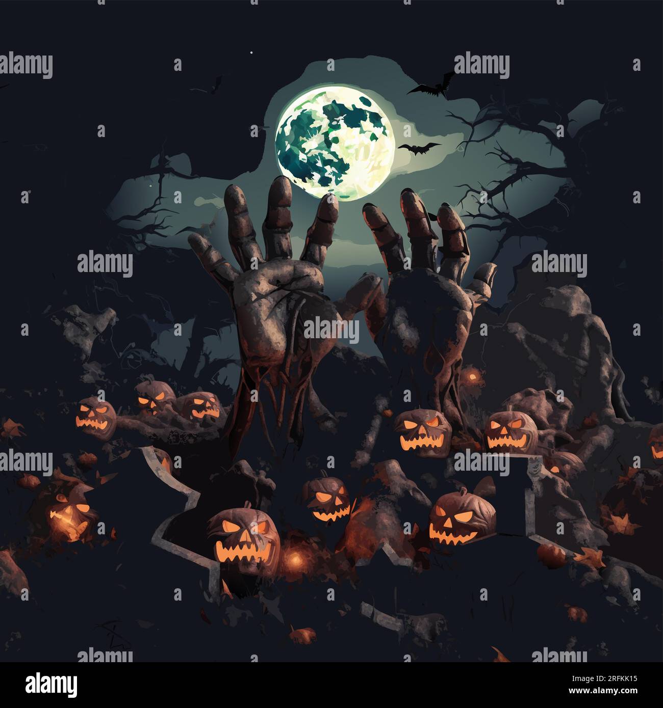 vector halloween raising hands with cross. zombie hands with lantern ...