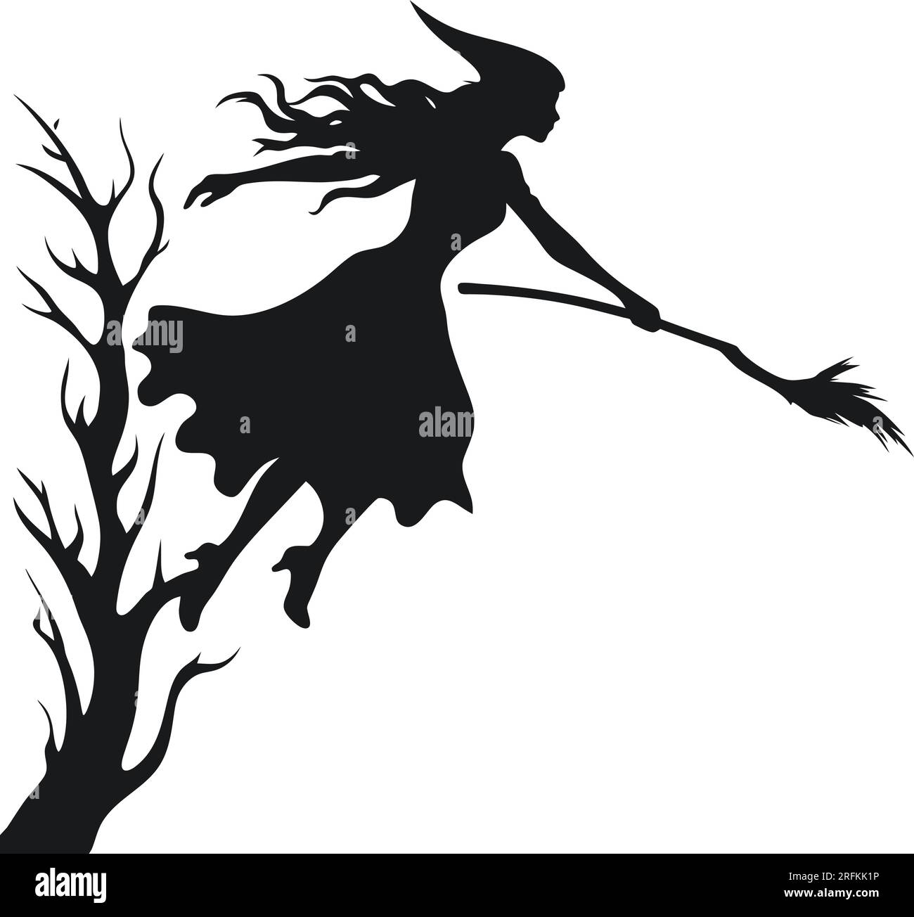 Pretty Witch On Broom Silhouette