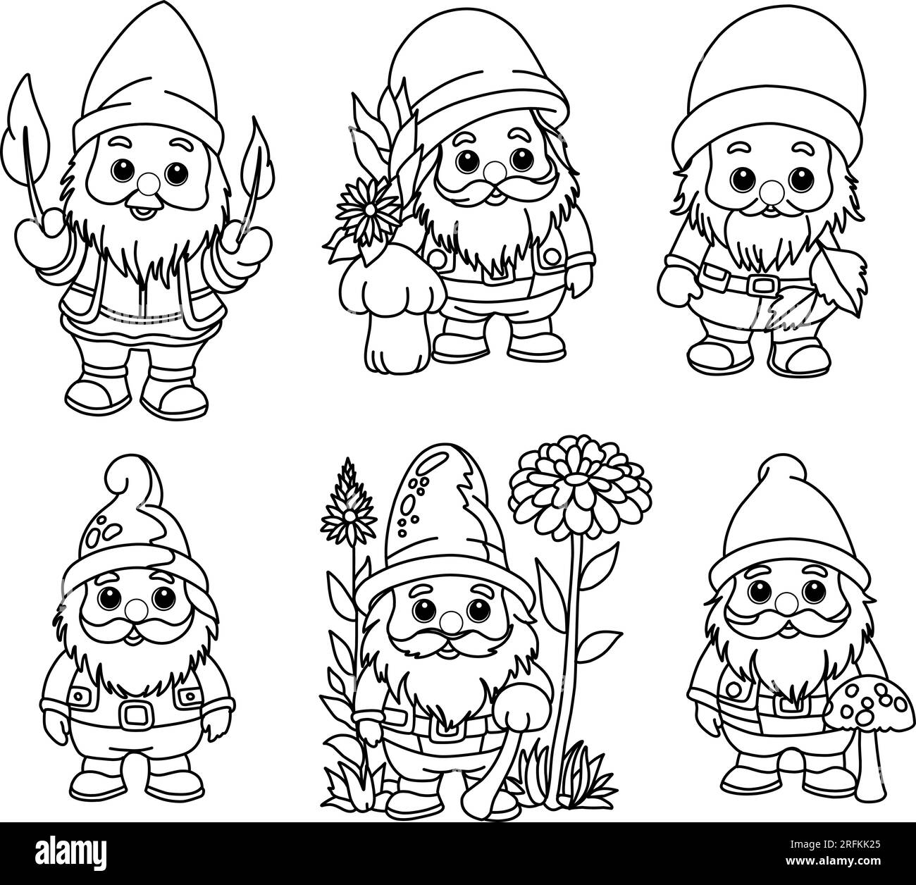 set Coloring pages with gnomes, autumn coloring page Stock Vector Image ...