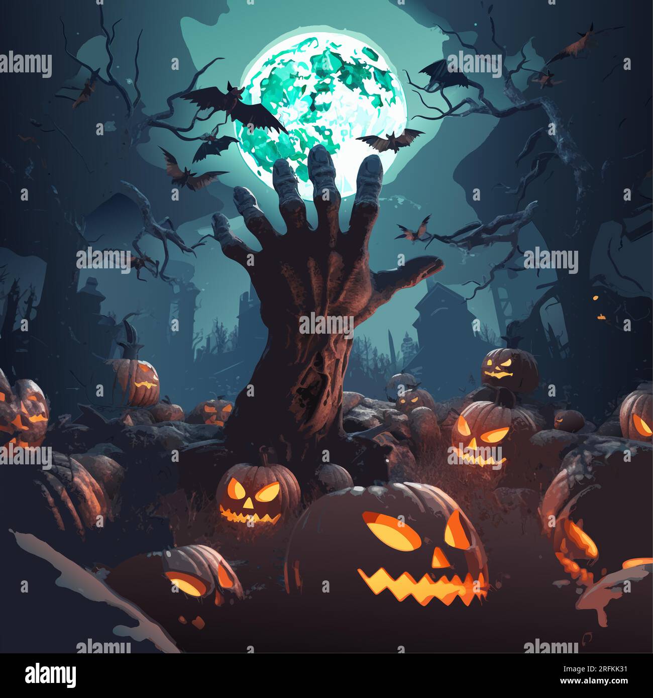 vector halloween raising hands with cross. zombie hands with lantern ...