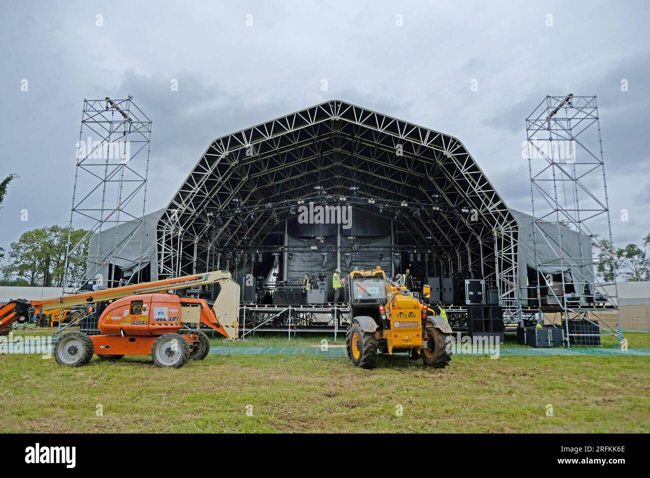 A music festival stage being built in bad.weather Stock Photo - Alamy