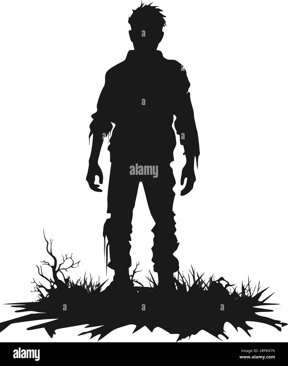 Vector Zombie Standing Walking Zombie Zombie Man With A Piece Of Tree Vector Illustration