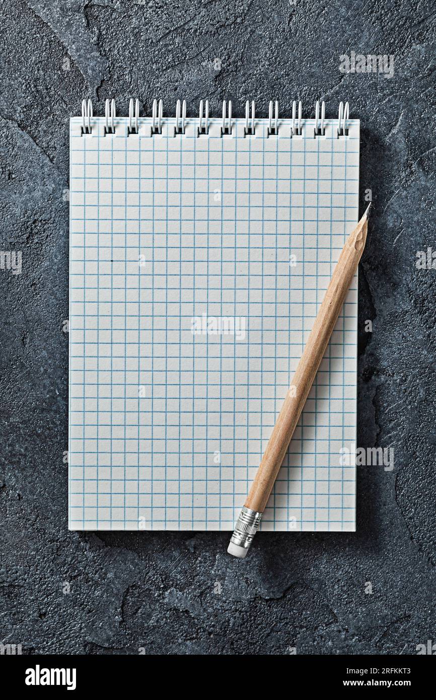 Opened Classic Notepad With Wooden Pencil Stock Photo - Alamy