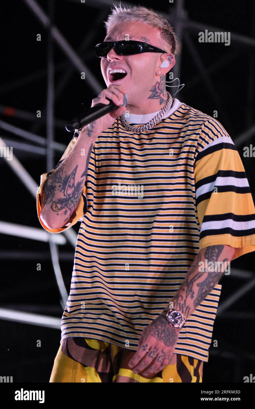 Lanciano, Italy. 03rd Aug, 2023. The rapper Jacopo Lazzarini, Alias ...