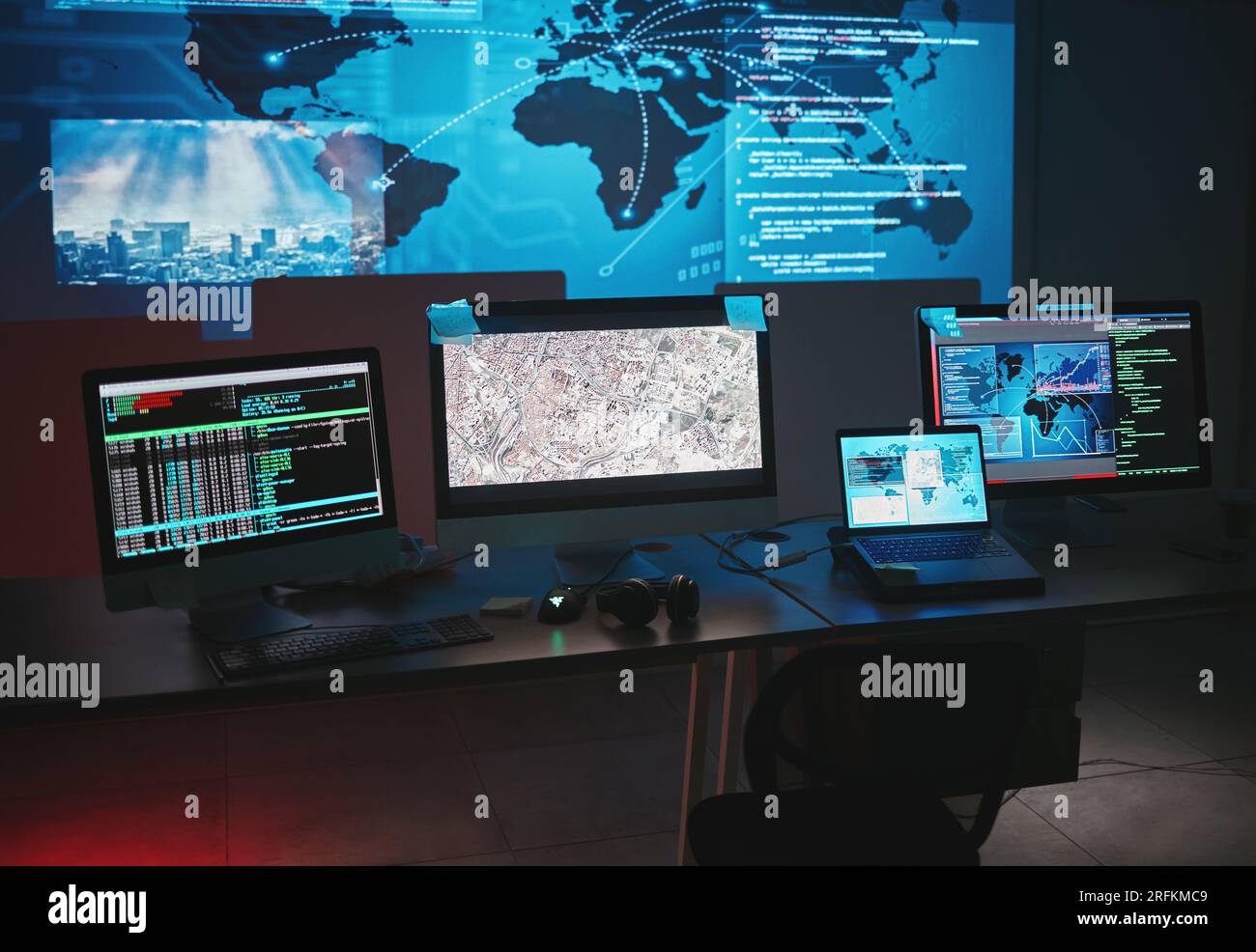 Cybersecurity, computer and global network info with map graphic for ...