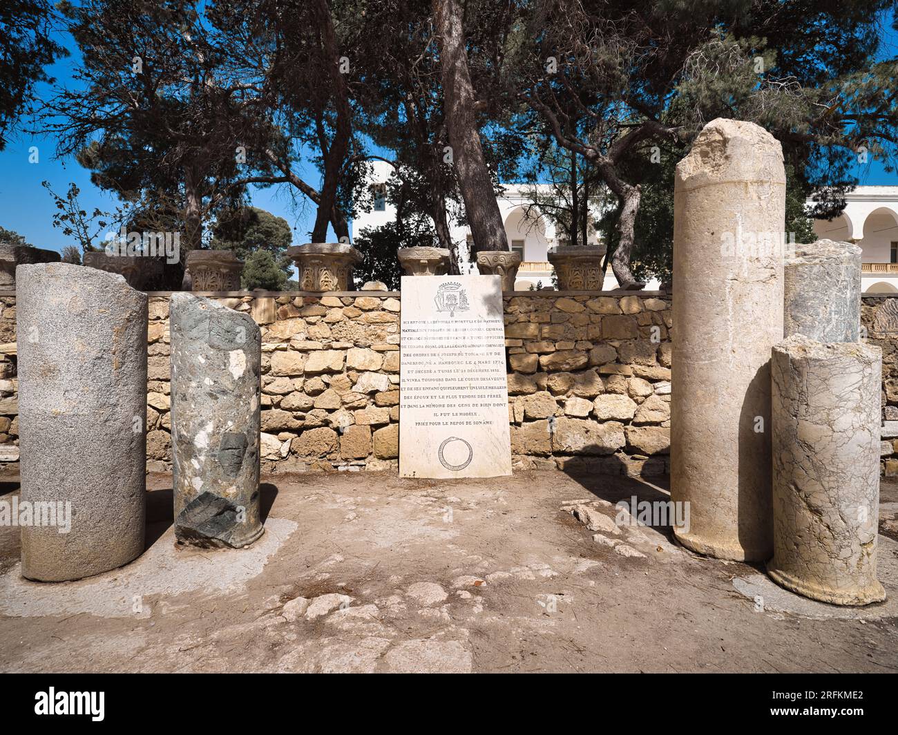 Ruins of the columns of legendary ancient city of Carthage in Tunisia ...