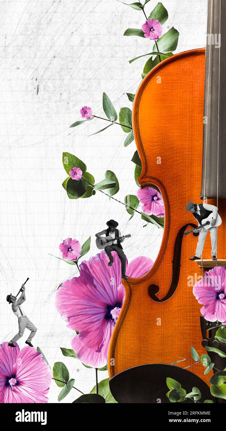 Blooming sounds. Talented man playing guitar and clarinet. Classical ...