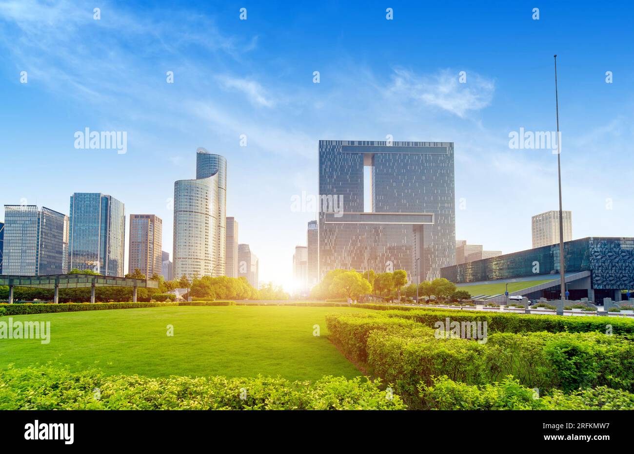 High-rise buildings near the lawn, Hangzhou, China Stock Photo - Alamy