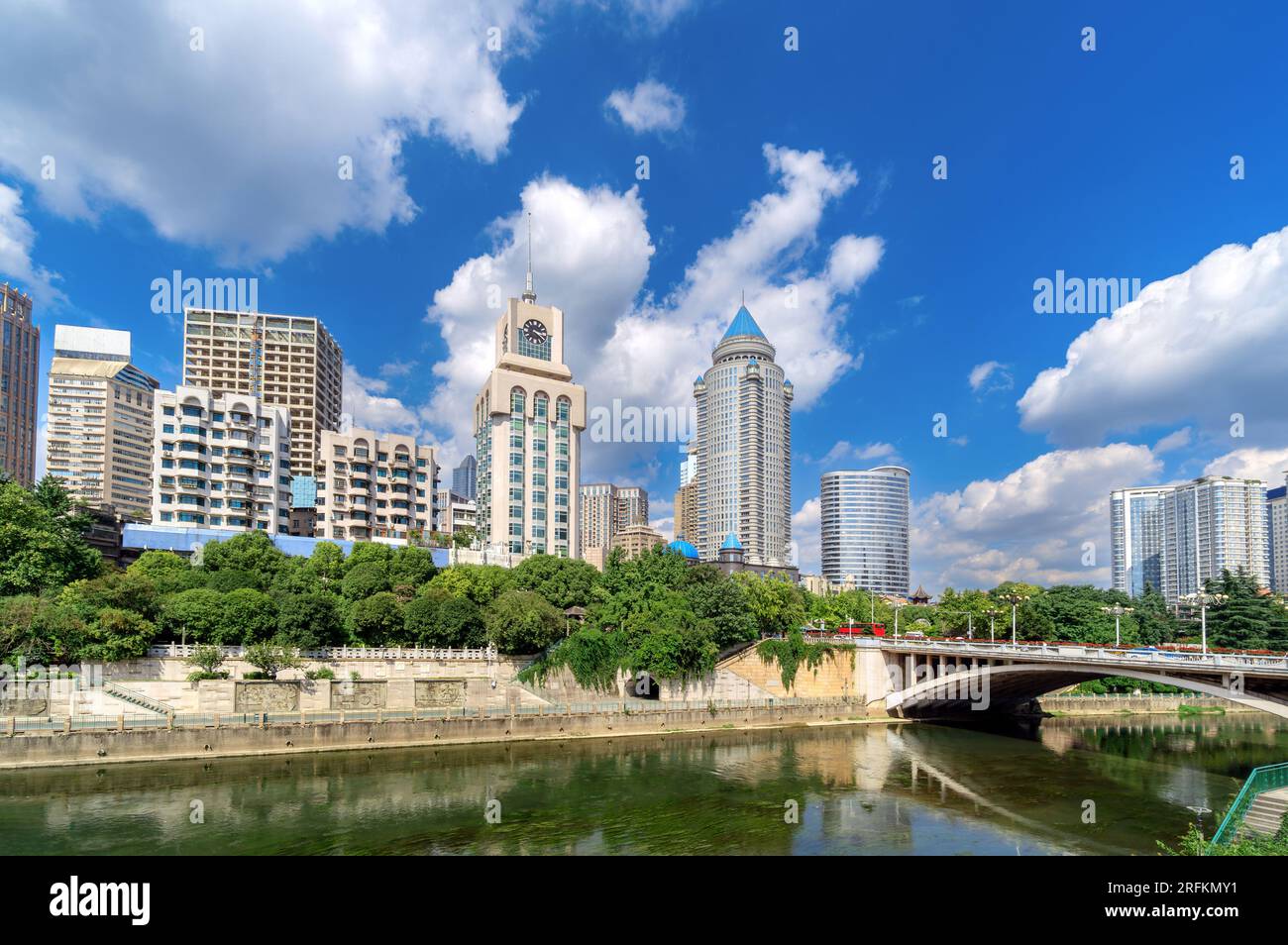 Modern tall buildings and bridge, Guiyang city landscape, China Stock ...
