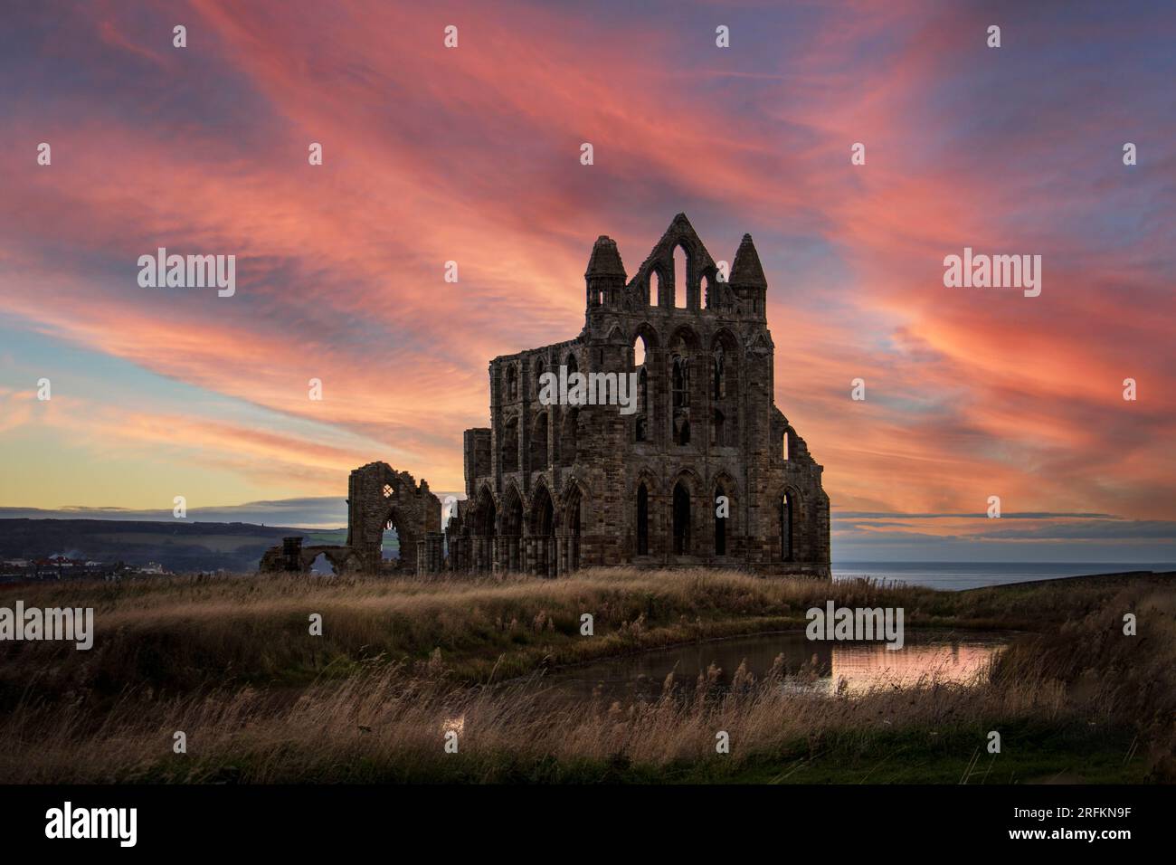 whitby Abbey Sunset view Stock Photo - Alamy