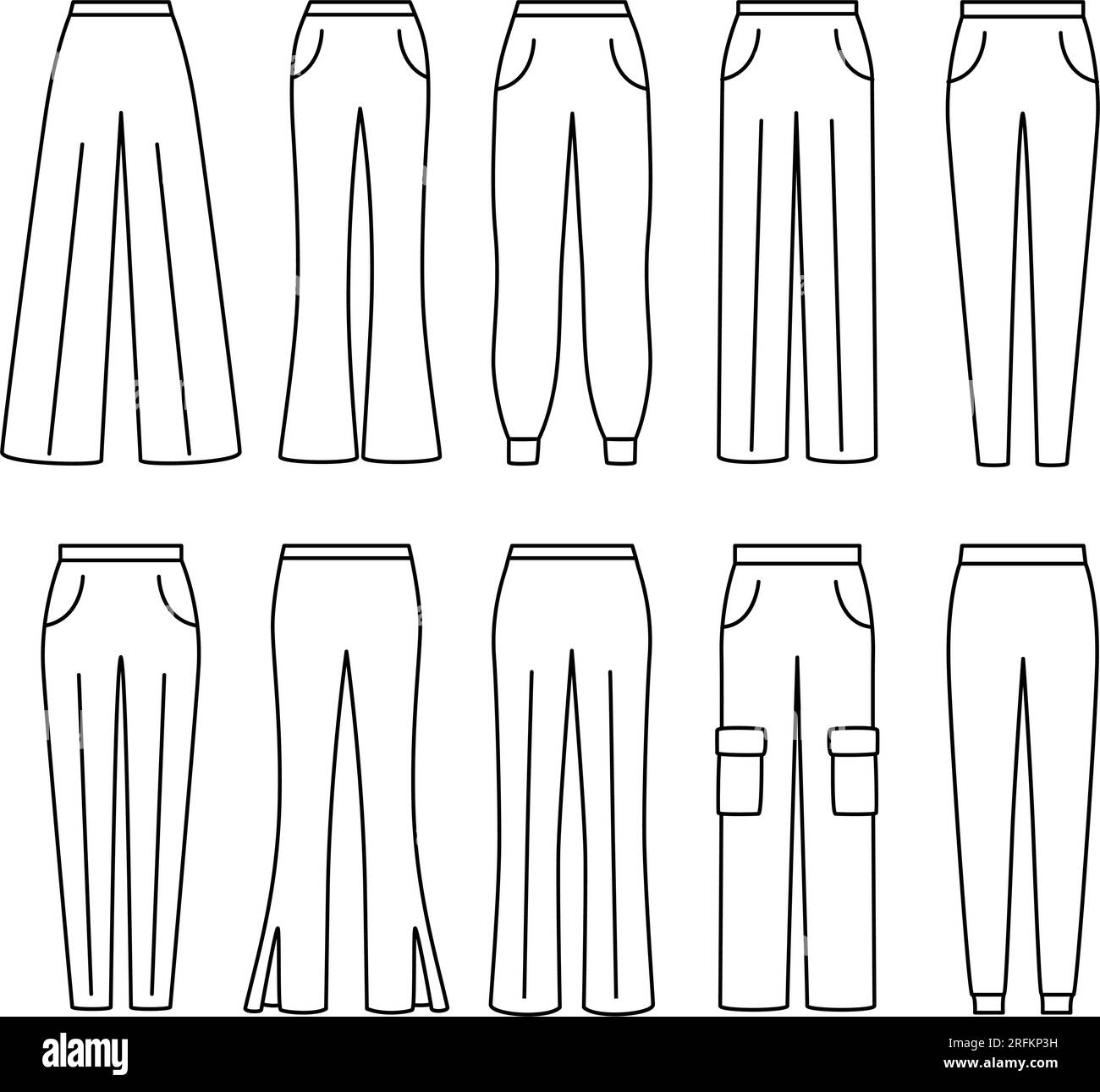 Set of woman pants in different styles. Vector illustration Stock ...