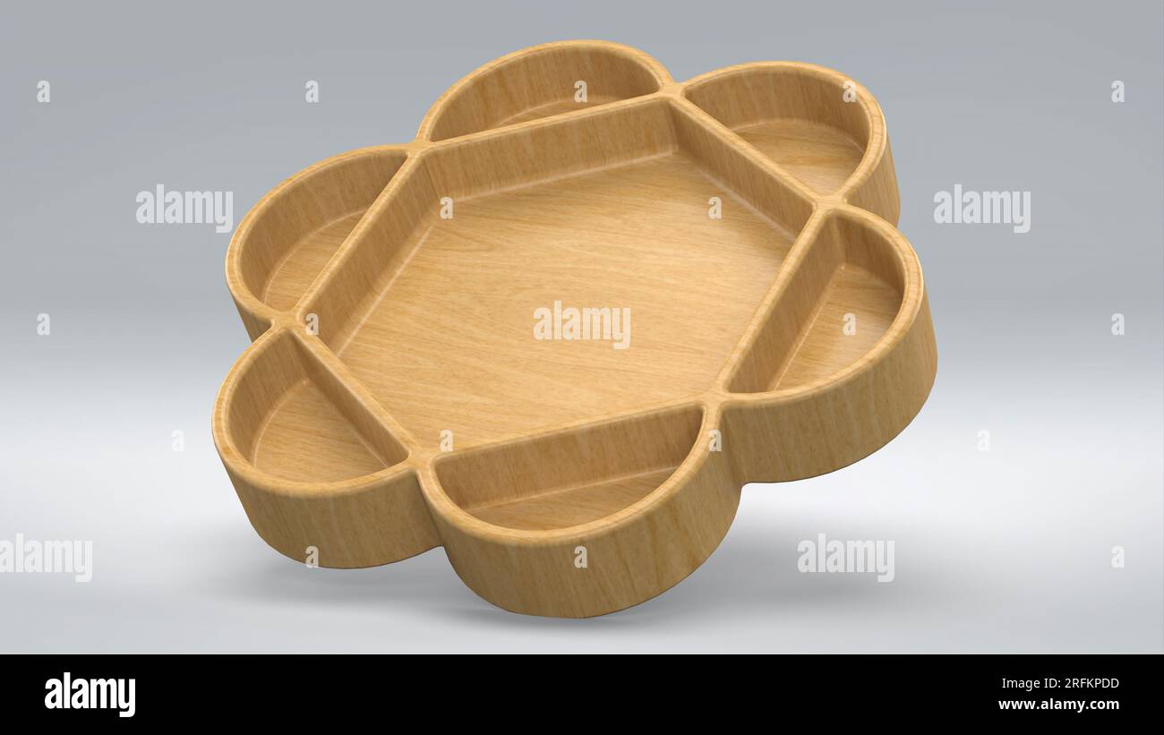 Wooden Plate Floral Design. Isolated on White Background. Decorative ...