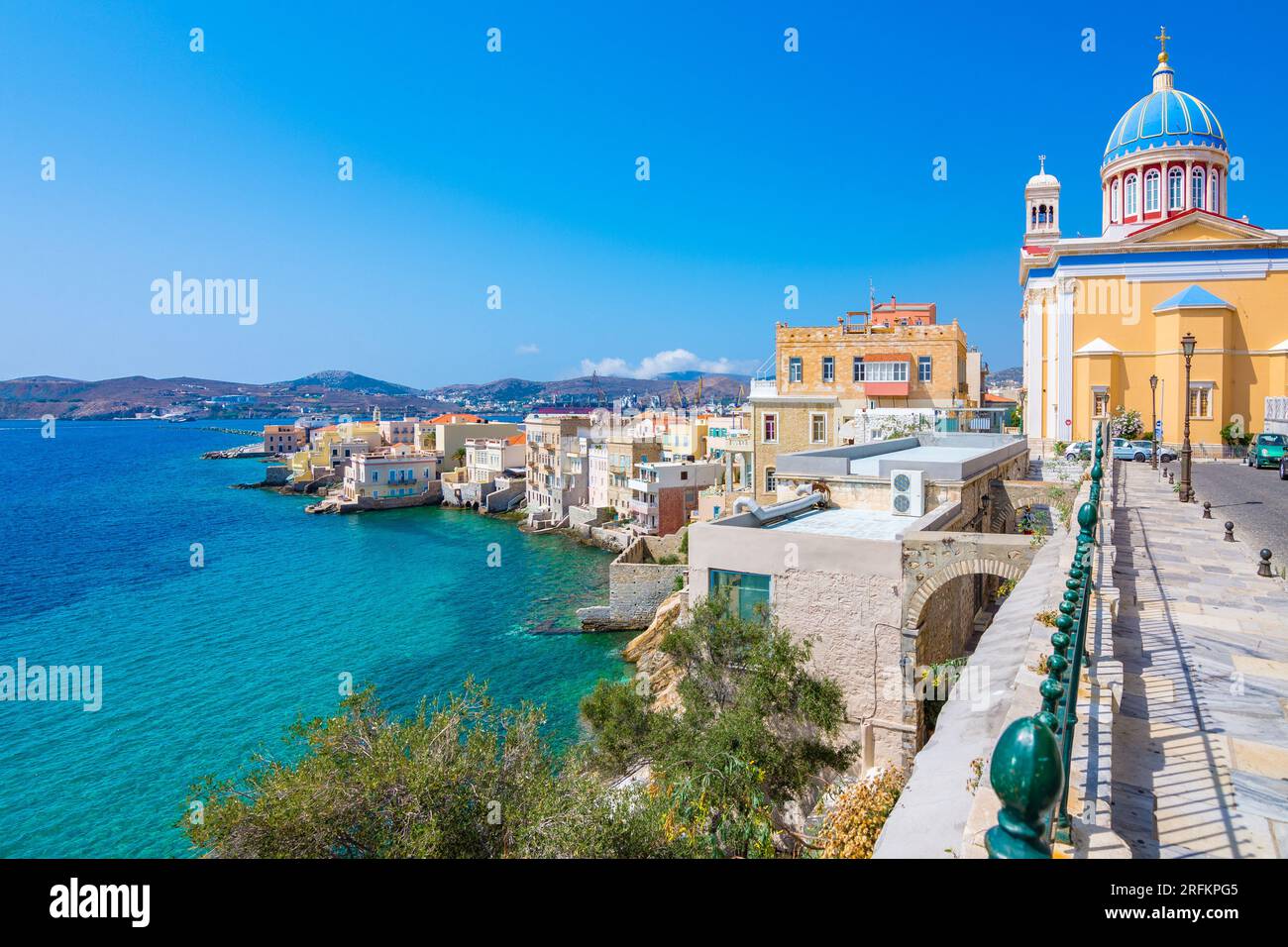 Panoramic view of Ermoupoli and Ano Syra towns in Syros island ...