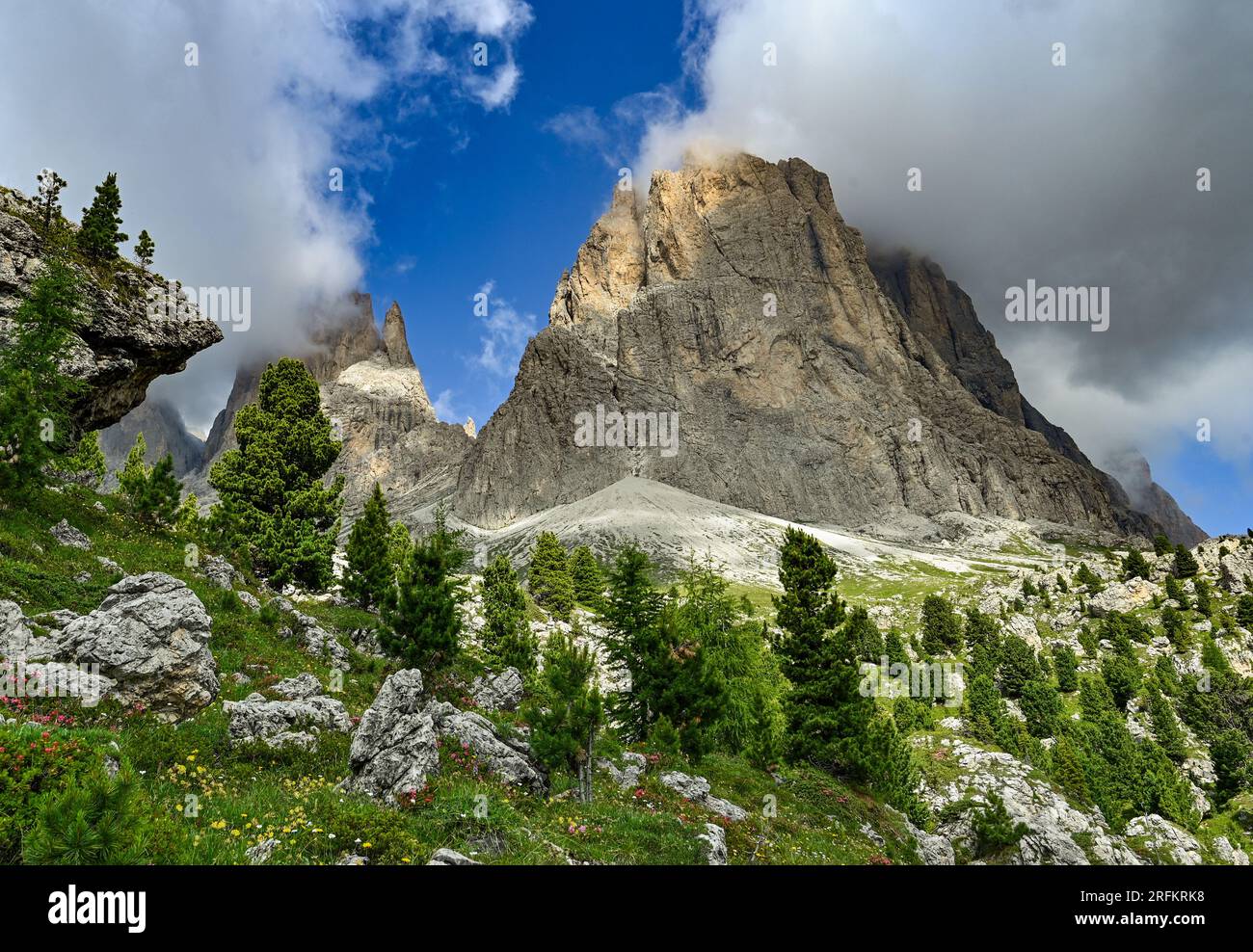 Wolkenstein, Italy. 17th July, 2023. The mountain peaks of the ...