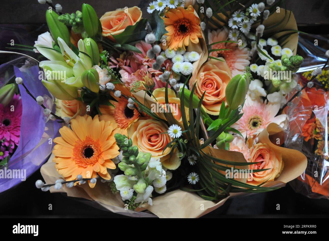 04 August 2023/Flower bouquets display sale in shop in danish capital ...