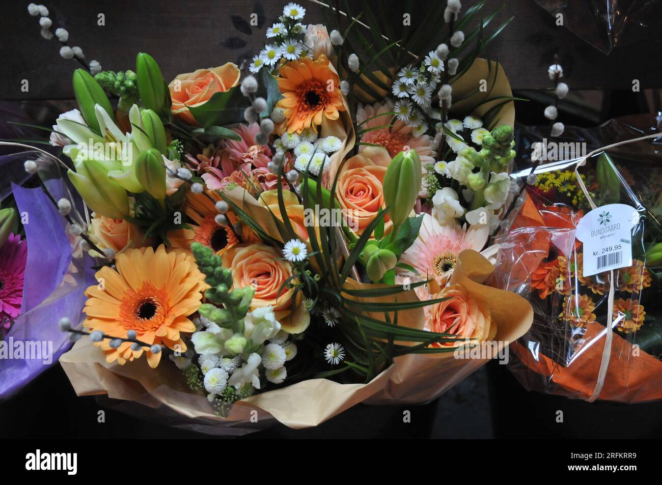 04 August 2023/Flower bouquets display sale in shop in danish capital ...