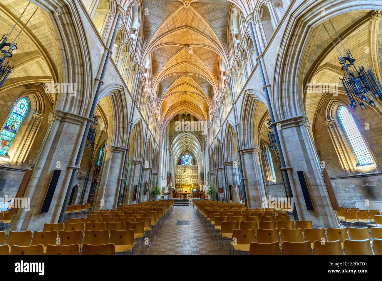London, England, UK - May 4, 2023. Southwark Cathedral interior wide ...